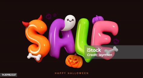 판매 할로윈 프로모션 배너 행복한 할로윈 배경 밝고 다채로운 텍스트 판매 만화 스타일의 사실적인 3d 디자인 웹 포스터 세련된