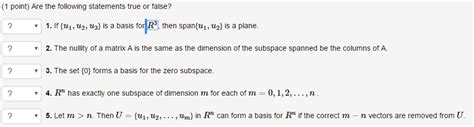 solved are the following statements true or false if {u 1