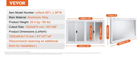 Vevor Concession Window 60x36 Aluminum Alloy Food Truck Service