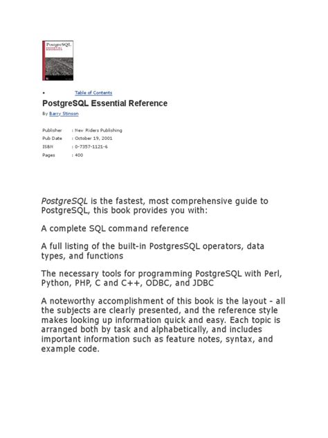 barry stinson postgresql essential reference sams 2001 pdf