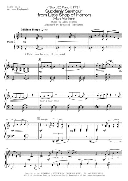 Suddenly Seymour Arr Tsuyoshi Yoroiguma By Alan Menken Sheet Music