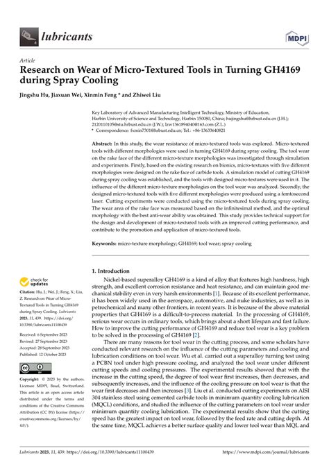 Pdf Research On Wear Of Micro Textured Tools In Turning Gh4169 During Spray Cooling