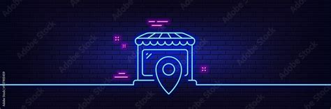 Neon Light Glow Effect Market Location Line Icon Wholesale Store Sign Retail Marketplace