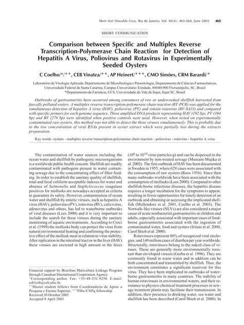 Pdf Comparison Between Specific And Multiplex Reverse Transcription Polymerase Chain Reaction