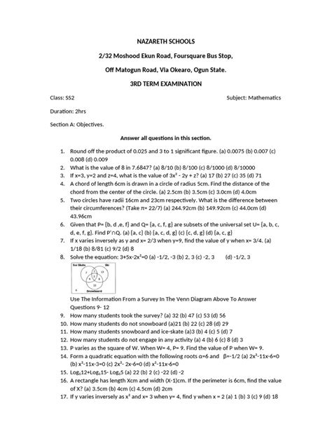 Ss1 Maths 3rd Term Pdf