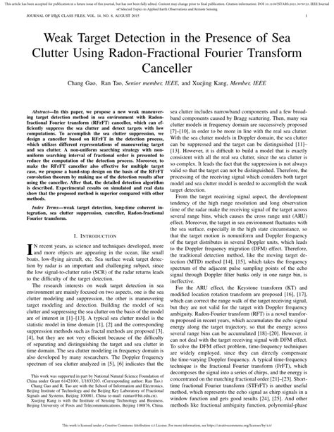 Pdf Weak Target Detection In The Presence Of Sea Clutter Using Radon Fractional Fourier