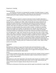 Experiment 1 Solubility Docx Experiment 1 Solubility Purpose Of The Lab The Objective Of This