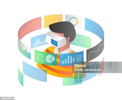 플랫 아이소메트릭 일러스트레이션 개념 Vr로 데이터를 분석하는 사람 사람들에 대한 스톡 벡터 아트 및 기타 이미지 사람들 홀로그램 3차원 형태 Istock