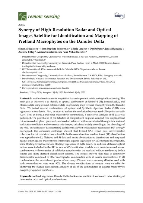 Pdf Synergy Of High Resolution Radar And Optical Images Satellite For Identification And