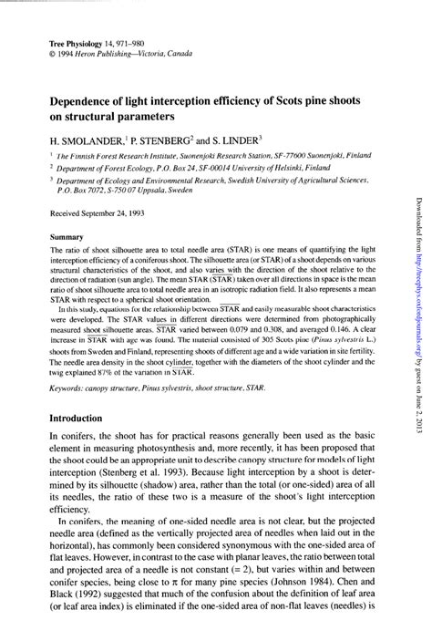 Pdf Dependence Of Light Interception Efficiency Of Scots Pine Shoots