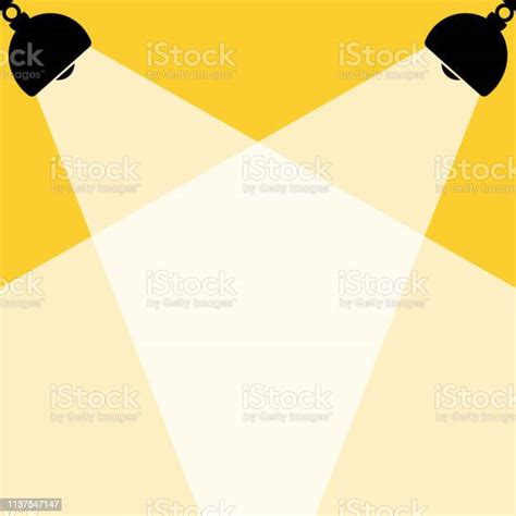 검은 램프와 흰색 조명 노란색 배경 텍스트에 대 한 장소의 실루엣 스포트라이트에 대한 스톡 벡터 아트 및 기타 이미지 스포트