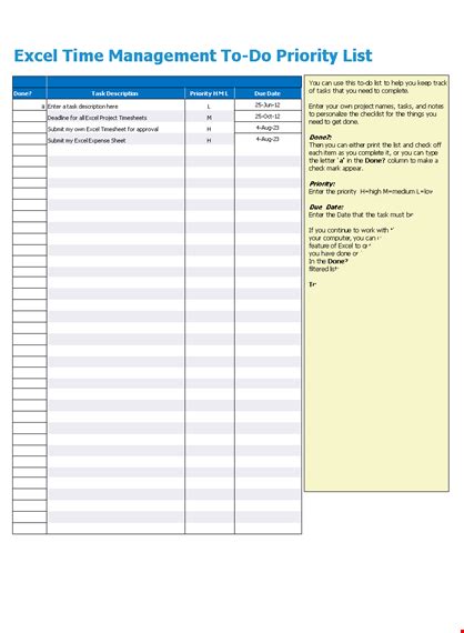 Excel Project Time Management Template