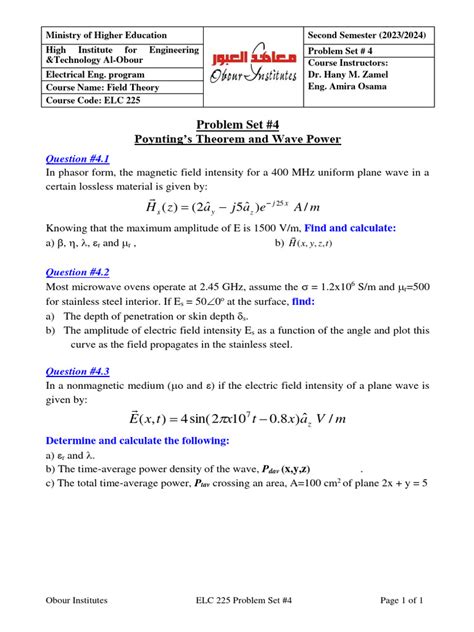 problem set 4 poynting s theorem and wave power pdf