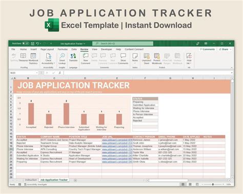 Job Application Tracker For Excel Job Search Spreadsheet Job Application Excel Template