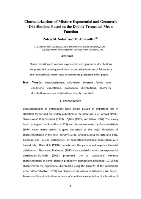 Pdf Characterizations Of Mixture Exponential And Geometric Distributions Based On The Doubly