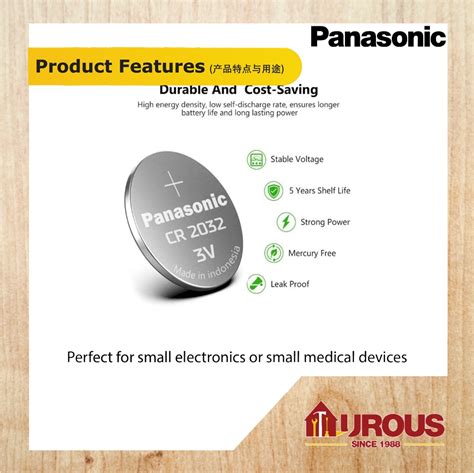 Panasonic Lithium Cell Battery Cr2032 Cr 2032pt 1 Piece Aurous