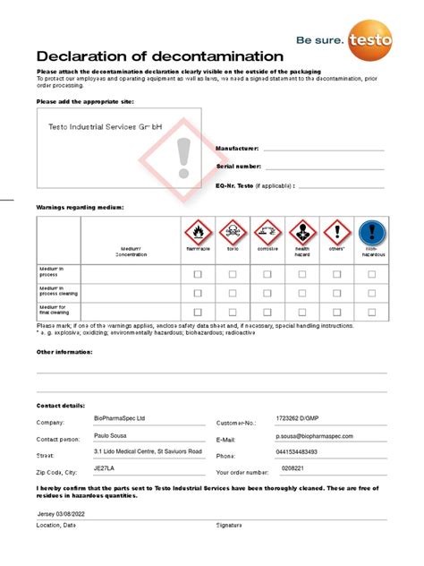 Decontamination Form Pdf