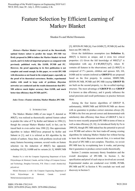 Pdf Feature Selection By Efficient Learning Of Markov Blanket