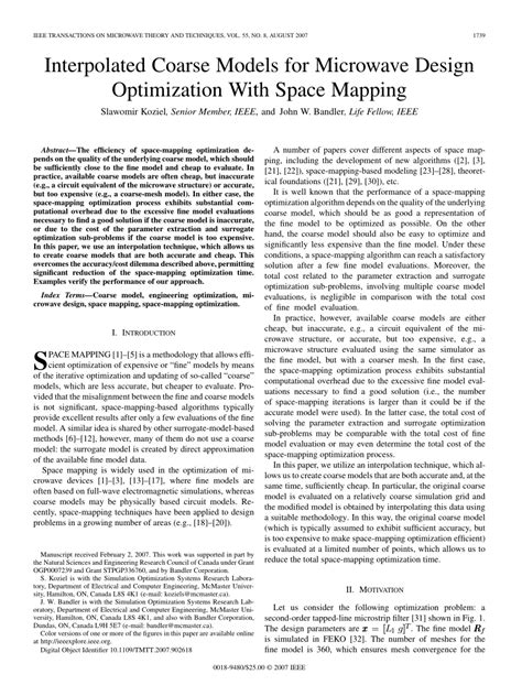 Pdf Interpolated Coarse Models For Microwave Design Optimization With Space Mapping