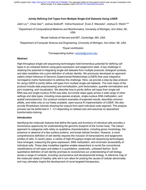 Pdf Jointly Defining Cell Types From Multiple Single Cell Datasets