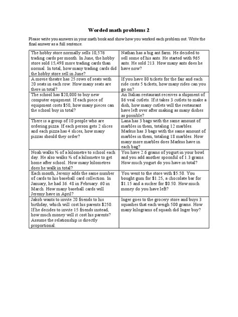 worded math problems 2 pdf foods cuisine