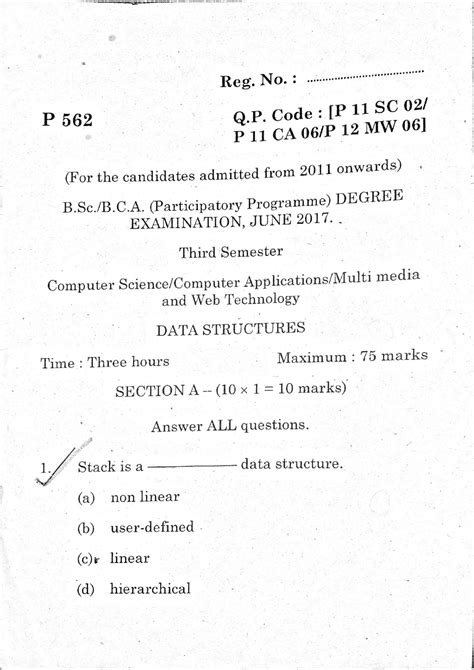 Data Structure Previous Year Question Papers Docsity