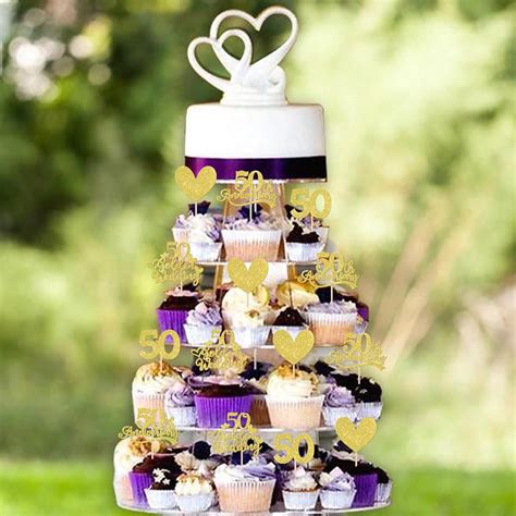 24 Piezas De Decoración Para Cupcakes De 50 Aniversario Con Purpurina