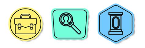 세트 라인 서류 가방 검색 및 무대 스탠드 또는 토론 연단 Rostrum에 대한 돋보기 컬러 셰이프입니다 벡터 가방에 대한 스톡 벡터 아트 및 기타 이미지 Istock