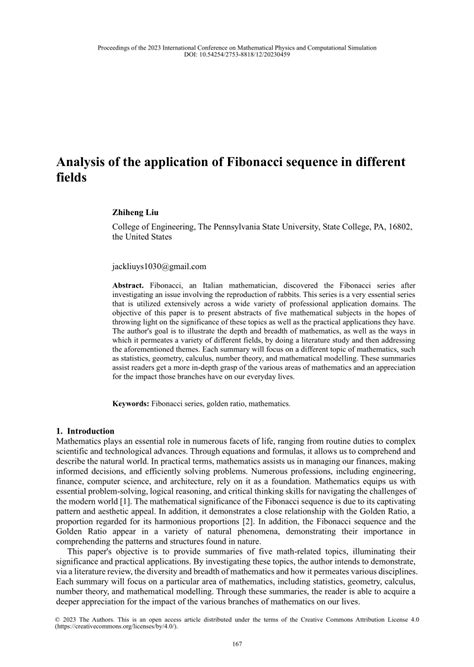 Pdf Analysis Of The Application Of Fibonacci Sequence In Different Fields