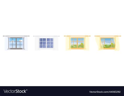 Set Of Open And Closed Windows On White Background