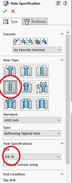 How To Define Inch Threaded Hole In Solidworks With Hole Wizard