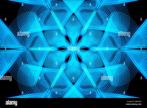 Abstract Motion Graphics With Colored Blue Spirals And Fractals On A Black Background