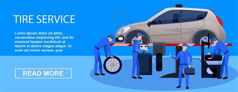 장면 평면 수평 배너 타이어 서비스와 자동차 수리 벡터 일러스트 배경 스톡 벡터에서 노동자를 선물 개념에 대한 스톡 벡터 아트 및 기타 이미지 Istock
