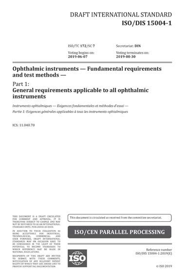 ISO DIS 15004 1 2019 Ophthalmic Instruments Fundamental Requirements And Test Methods Part