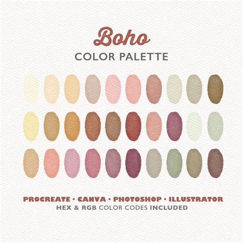 Procreate Color Palette Canva Colors Boho Color Palette Photoshop Swatches Illustrator