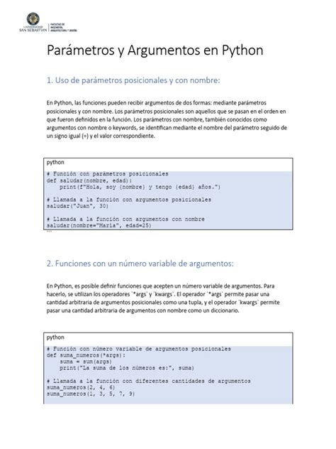 Parámetros Y Argumentos En Python Pdf