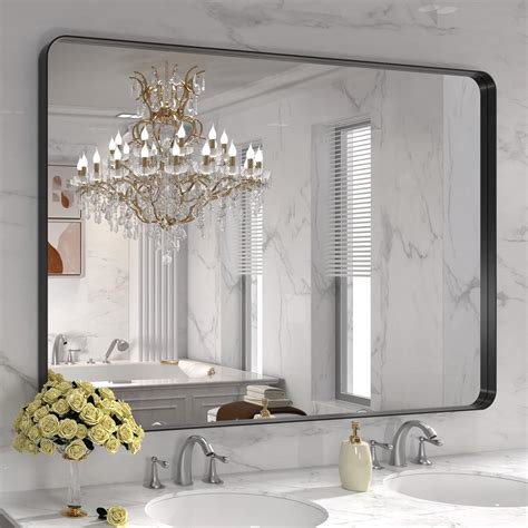 Loaao 48x32 Inch Black Metal Framed Bathroom Mirror For