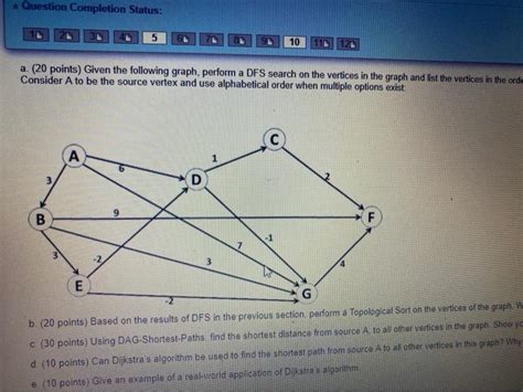 Solved A Given Graph Perform A Dfs Search On Vertices In