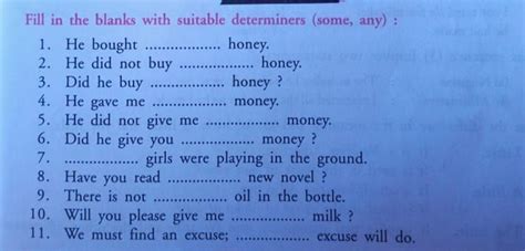 Fill In The Blanks With Suitable Determiners Some Any He Bought Qqu