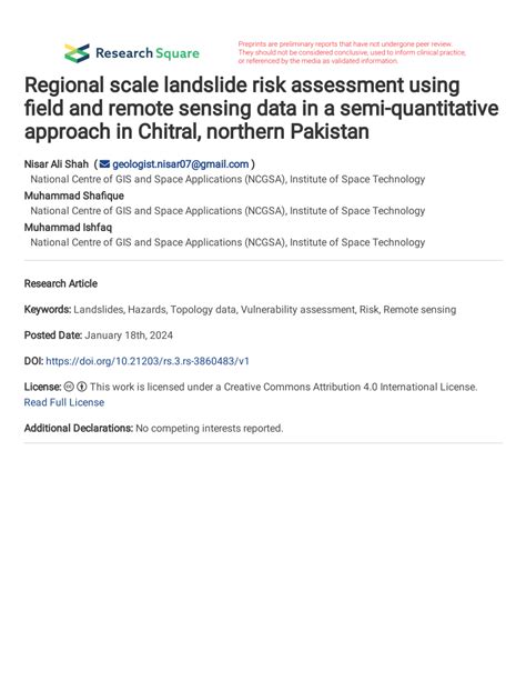 PDF Regional Scale Landslide Risk Assessment Using Field And Remote Sensing Data In A Semi