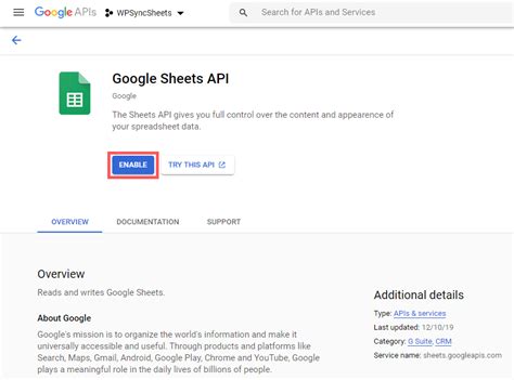 Google Sheets API Settings WPSyncSheets Documentations Website