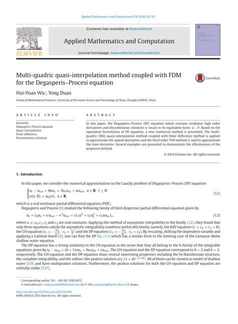 Pdf Multi Quadric Quasi Interpolation Method Coupled With Fdm For The