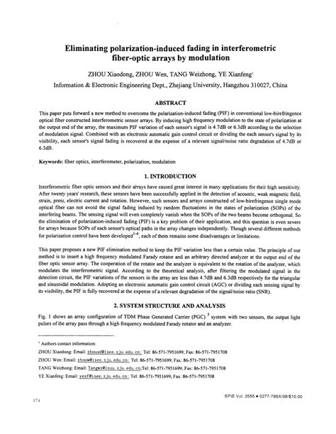 Pdf Eliminating Polarization Induced Fading In Interferometric Fiber Optic Arrays By Modulation