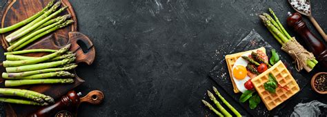 신선한 녹색 아스파라거스 평면도 배너 텍스트를 위한 여유 공간 구이에 대한 스톡 사진 및 기타 이미지 구이 굽기 다발 Istock