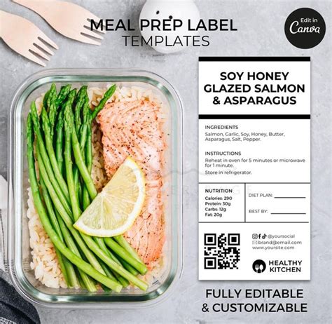 Editable Meal Prep Labels Template Canva Packed Meal Label Sticker