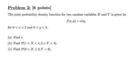 Solved The joint probability density function for two random | Chegg.com