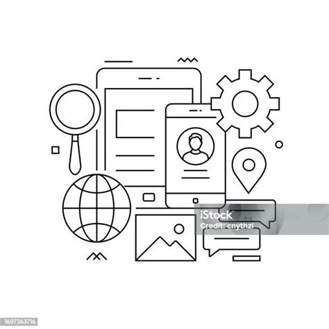 그림 Ui 및 Ux 디자인 개념의 벡터 집합입니다 라인 아트 스타일 웹 페이지 배너 포스터 인쇄 등을 위한 배경 디자인 벡터