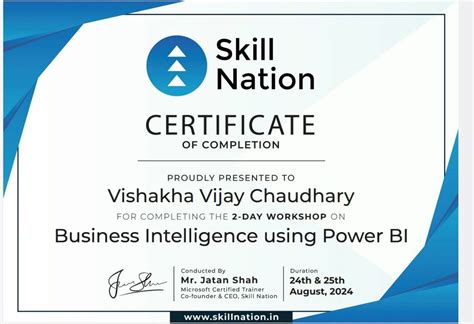 completed a workshop on business intelligence using power bi vishakha chaudhary posted on the