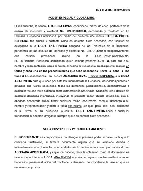 430284691 Modelo Poder Cuota Litis Pdf Gobierno Justicia