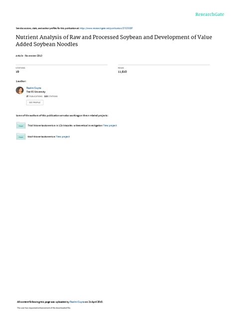 Nutrient Analysis Of Raw And Processed Soybean And Development Pdf Soybean Flour